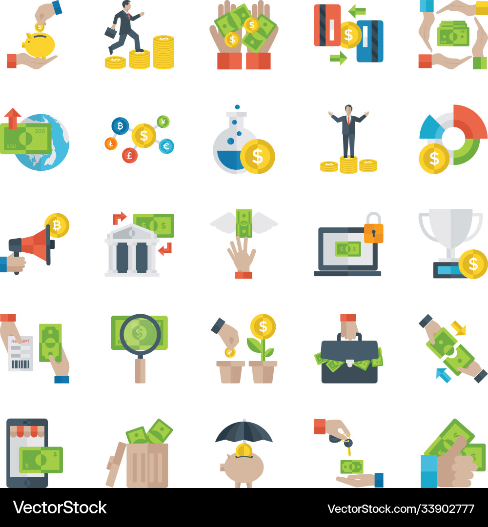 Money related icons set Royalty Free Vector Image
