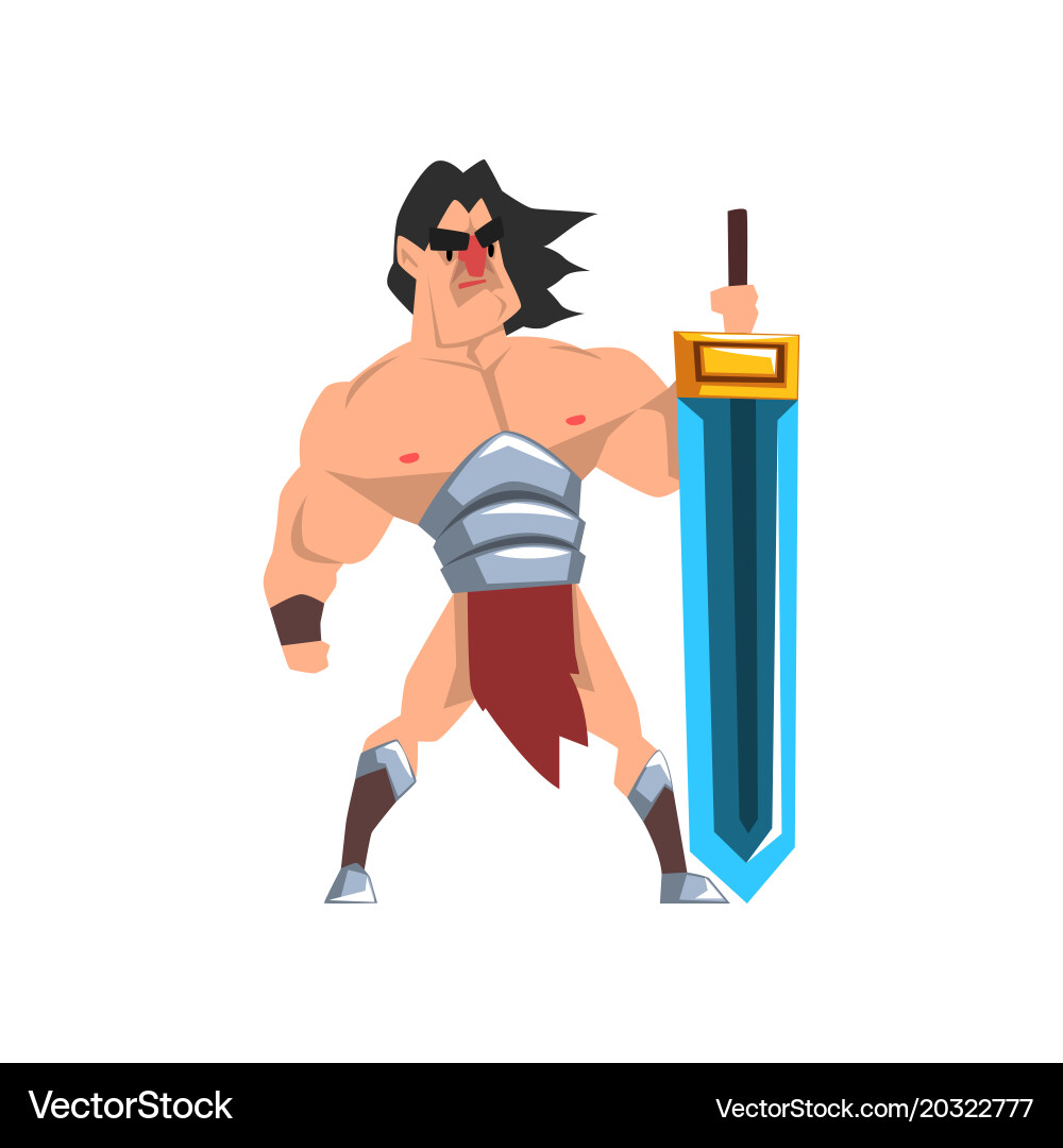 Powerful hero with luminous sword fantasy Vector Image