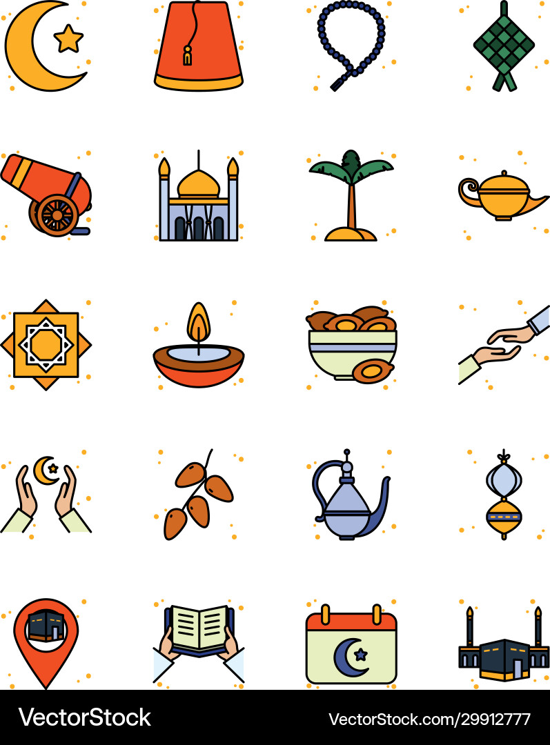 Ramadan line and fill style icon set design Vector Image