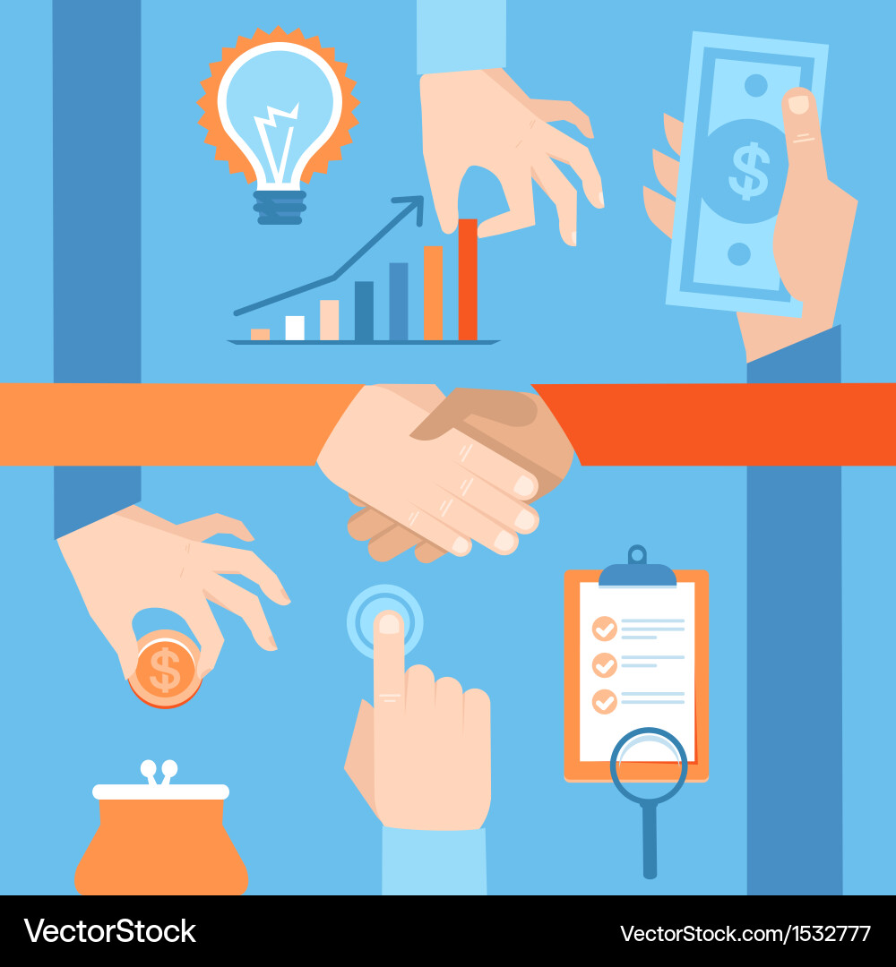 Set of hands - clients purchasing work in flat ret