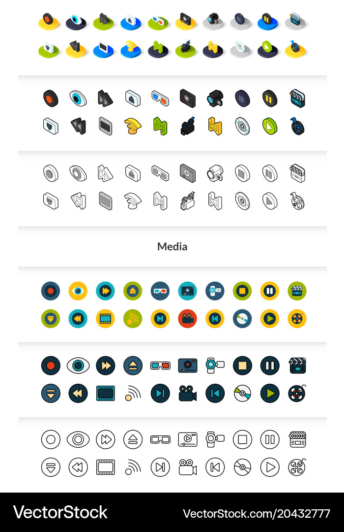 Set of icons in different style - isometric flat Vector Image
