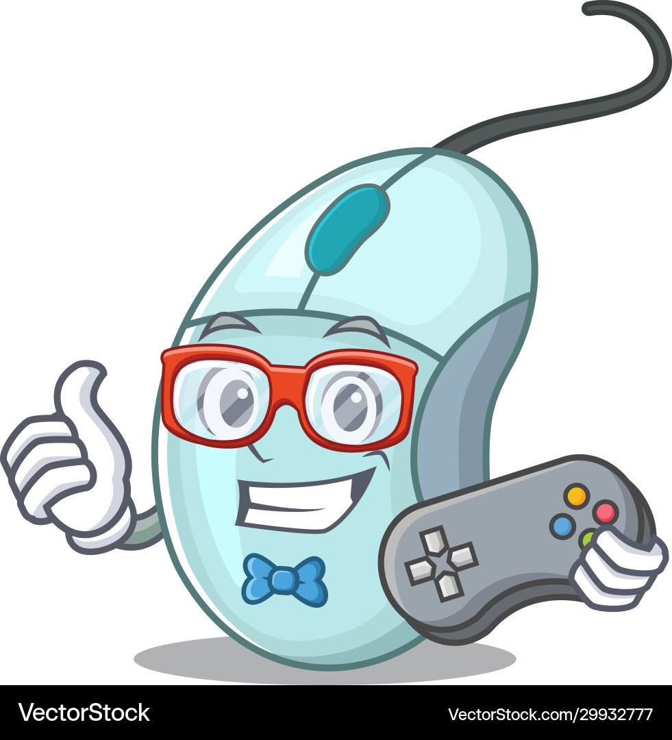 Smiley gamer computer mouse cartoon mascot style Vector Image