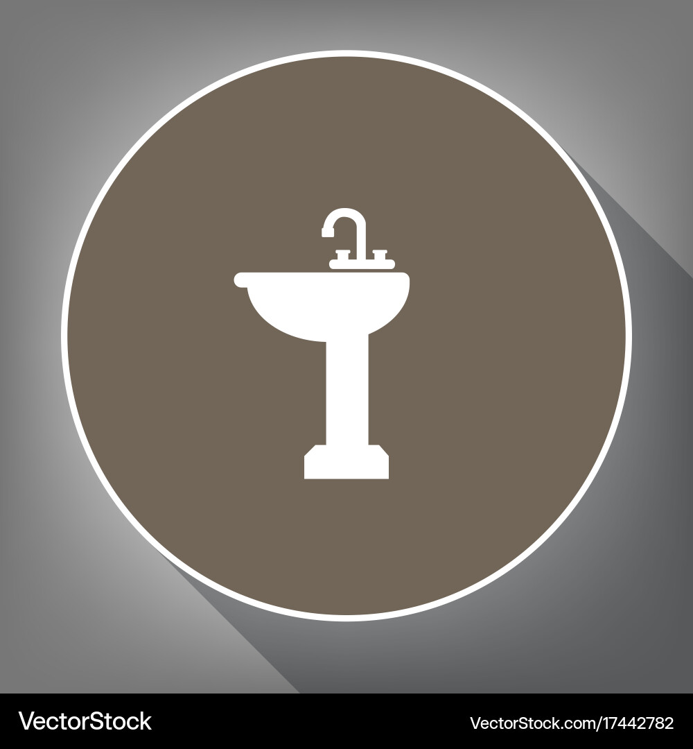 Bathroom sink sign white icon on brown Royalty Free Vector