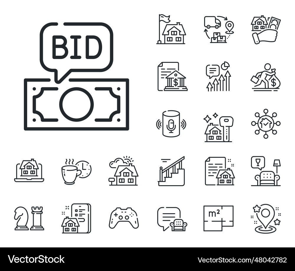 Bid offer line icon auction sign floor plan Vector Image