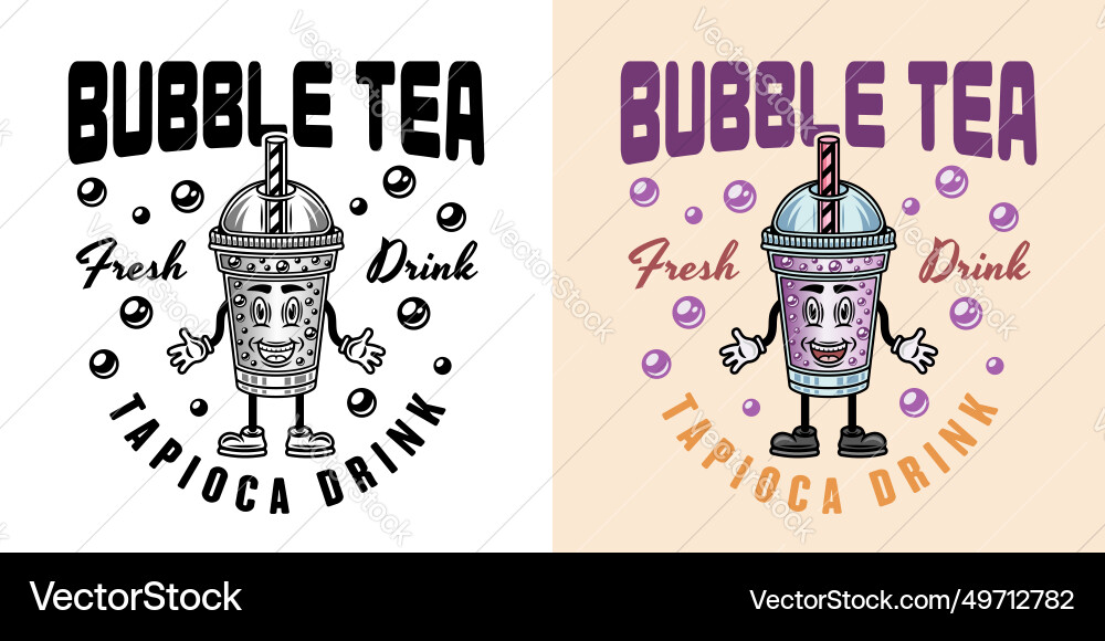 Bubble tea cup cartoon character emblem in Vector Image