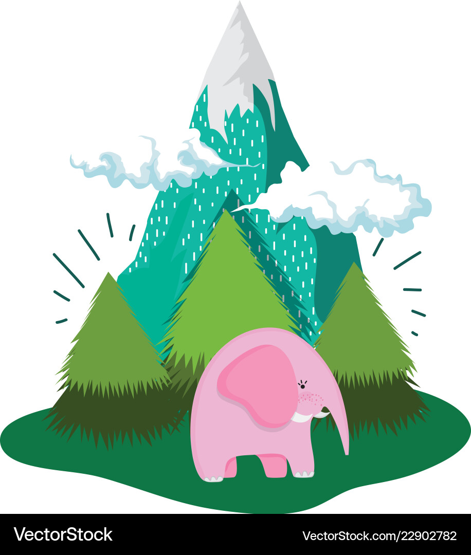 Cute elephant pink in the landscape Royalty Free Vector