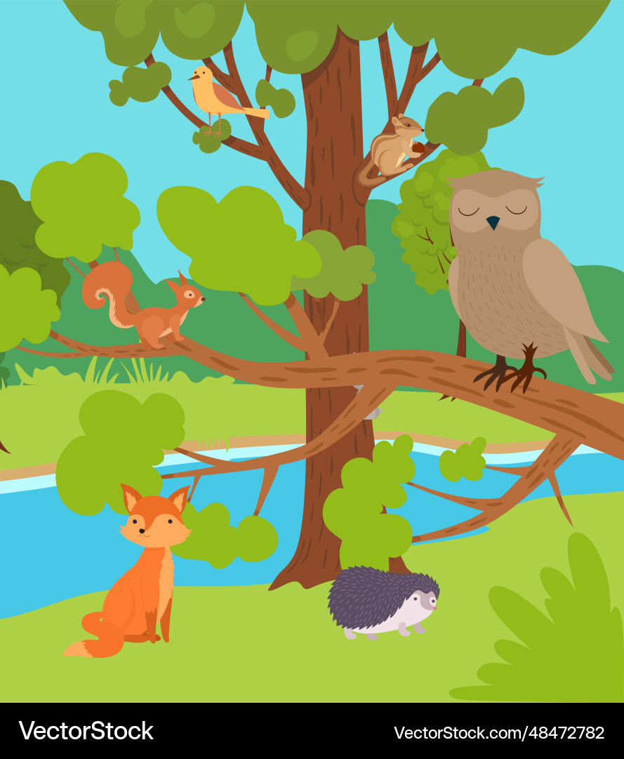 Forest animals outdoor forest landscape trees and Vector Image