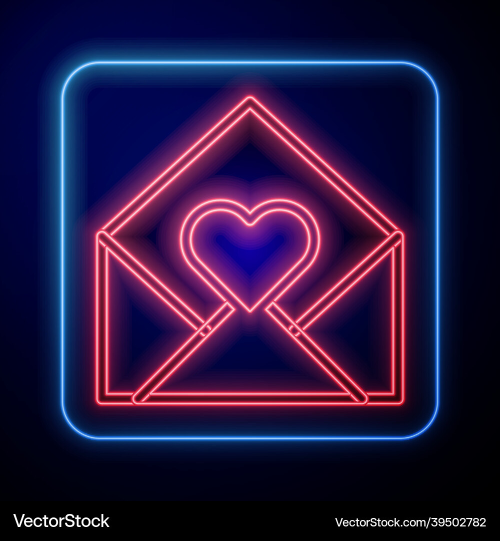 Glowing neon envelope with valentine heart icon Vector Image