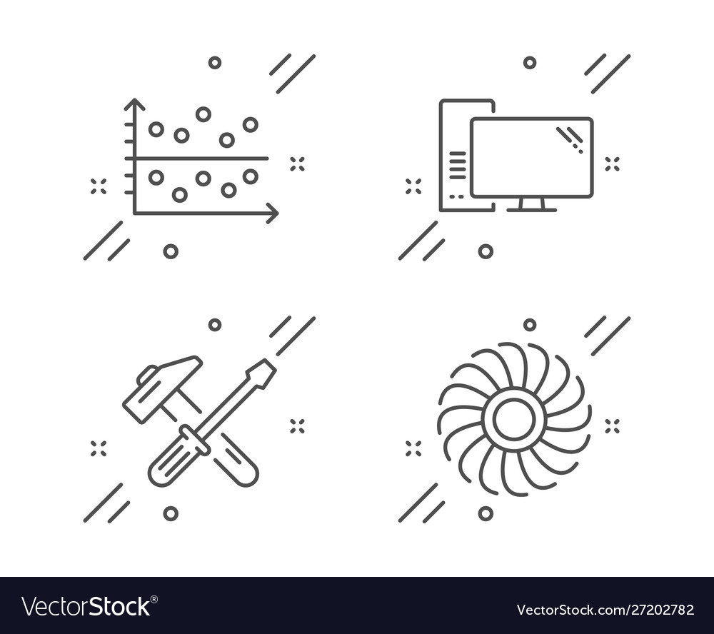 Hammer tool computer and dot plot icons set fan Vector Image