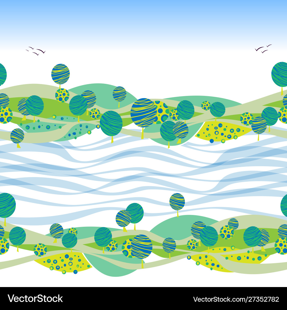 Seamless landscape border stylized hills mock up Vector Image