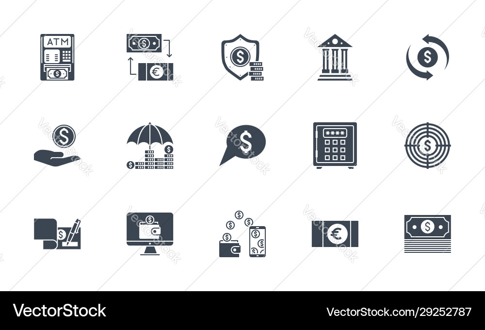 Banking icons set related glyph Royalty Free Vector Image