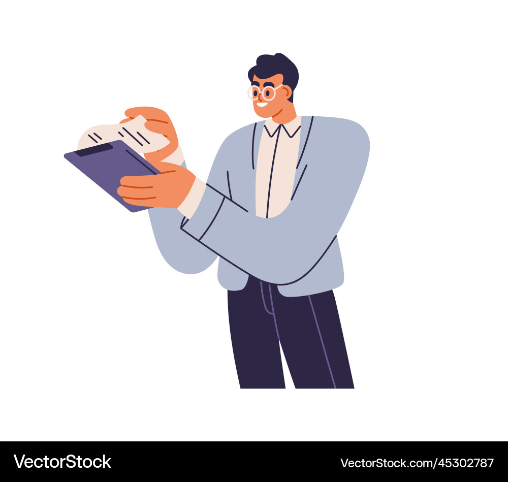 Happy businessman holding business documents Vector Image