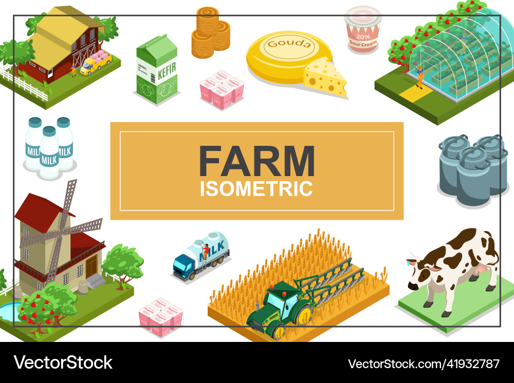 Isometric farming colorful concept Royalty Free Vector Image
