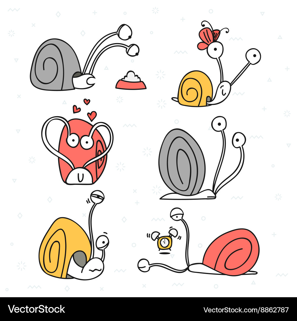 Set 6 snails doodle handmade snail Royalty Free Vector Image