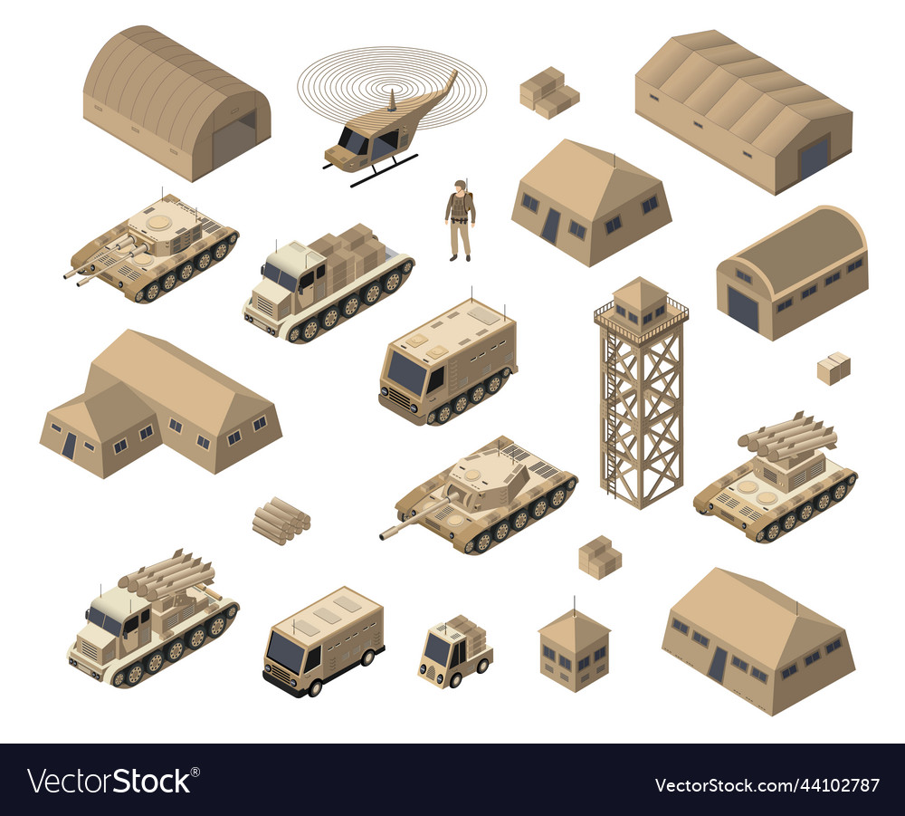 Set Of Army Armed Troop Isometric Military Vector Image 