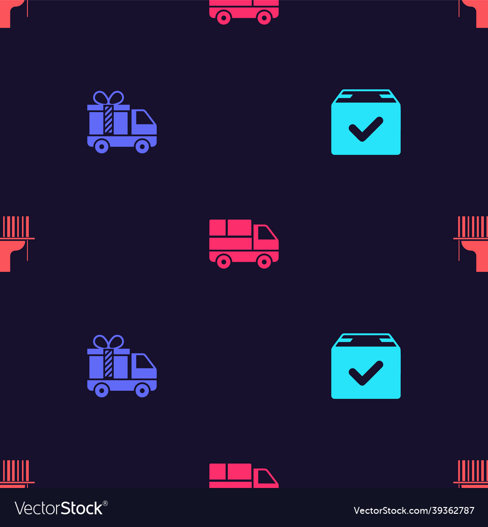 Set package box with check mark delivery truck Vector Image