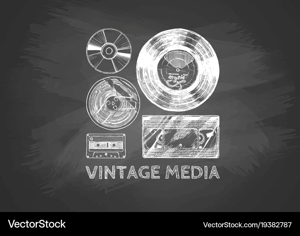 Vintage media on chalkboard Royalty Free Vector Image