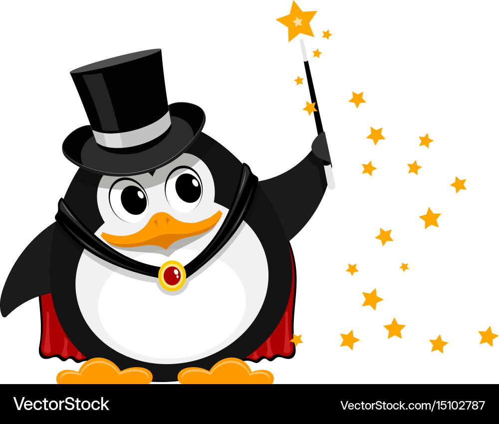 Young penguin magician cartoon image a small Vector Image