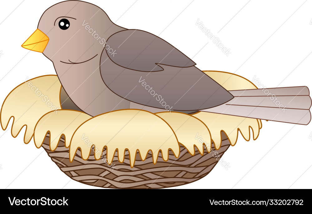Bird sits on a nest - linear full color Royalty Free Vector