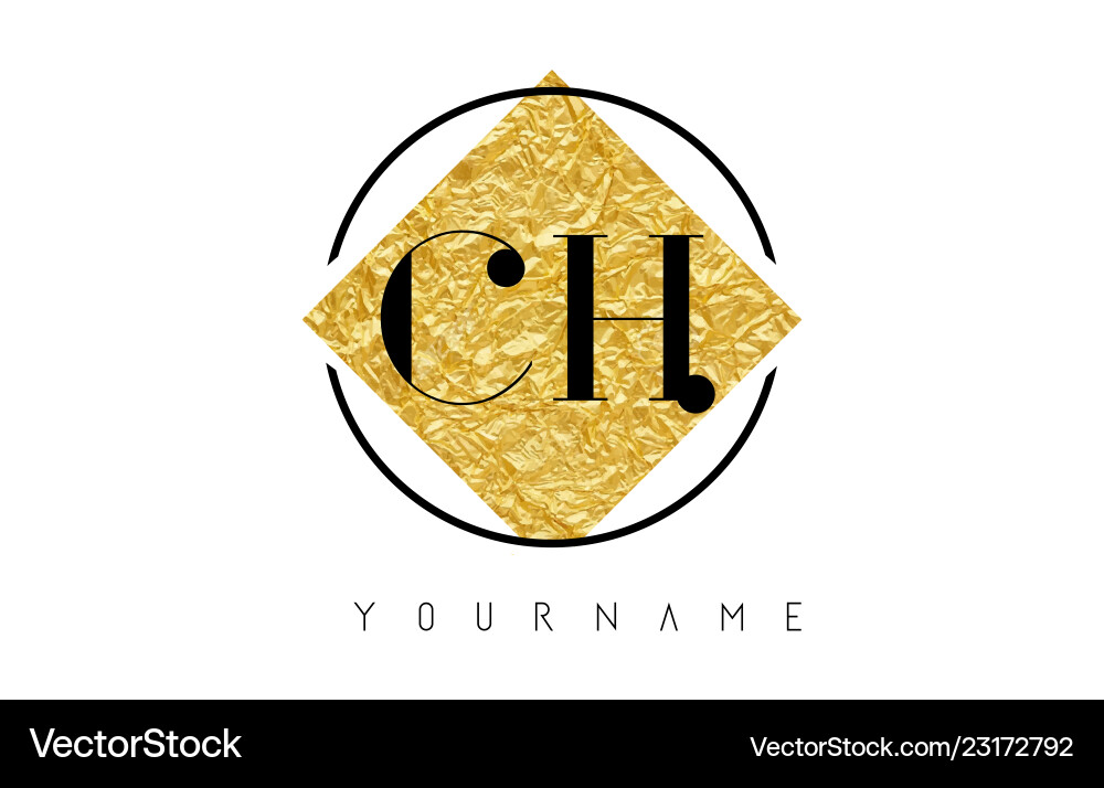Ch letter logo with golden foil texture Royalty Free Vector