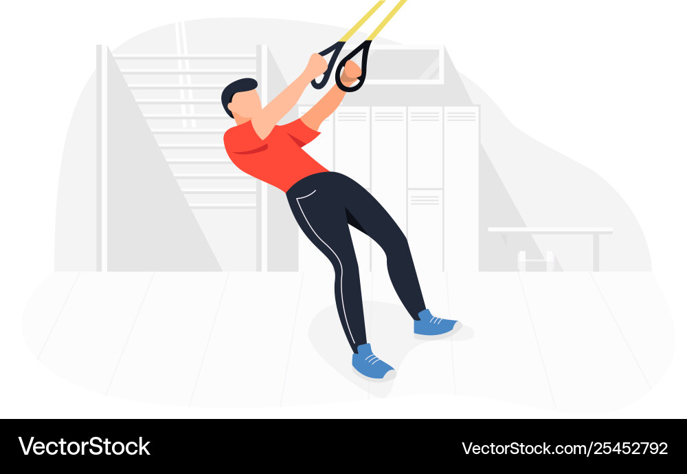 Fit man working out on trx doing bodyweight Vector Image