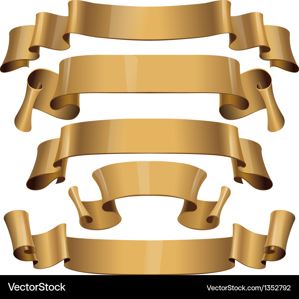 Gold glossy ribbons on a white background Vector Image