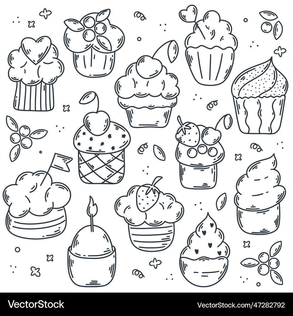 Hand drawn cake set with berries candle topper Vector Image