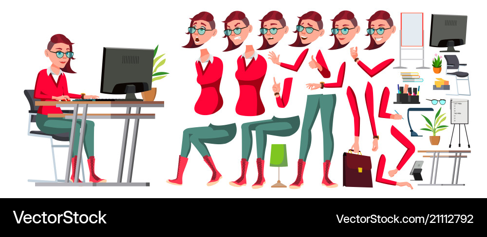 Office worker woman animation creation Royalty Free Vector