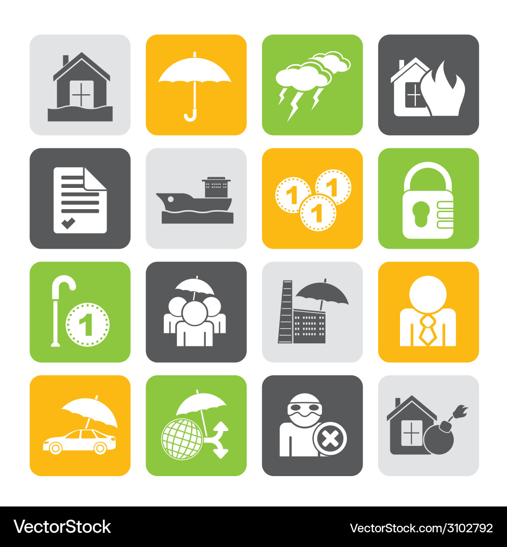 Silhouette insurance and risk icons Royalty Free Vector