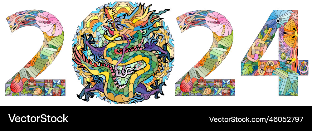 2024 number design cute for coloring Royalty Free Vector