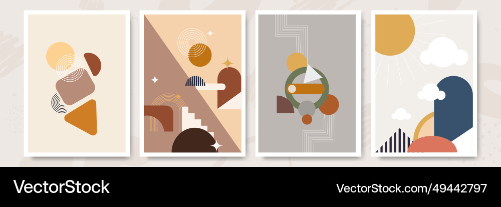 Abstract contemporary posters with sun moon Vector Image