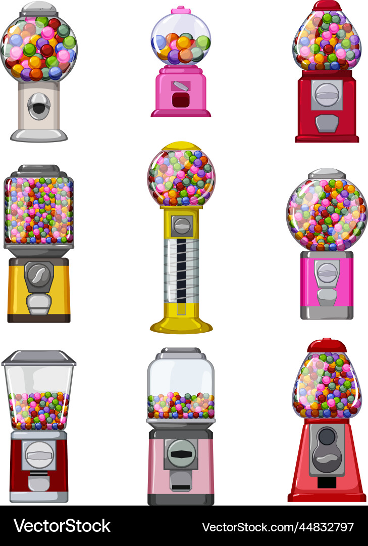 Bubblegum machine set cartoon Royalty Free Vector Image