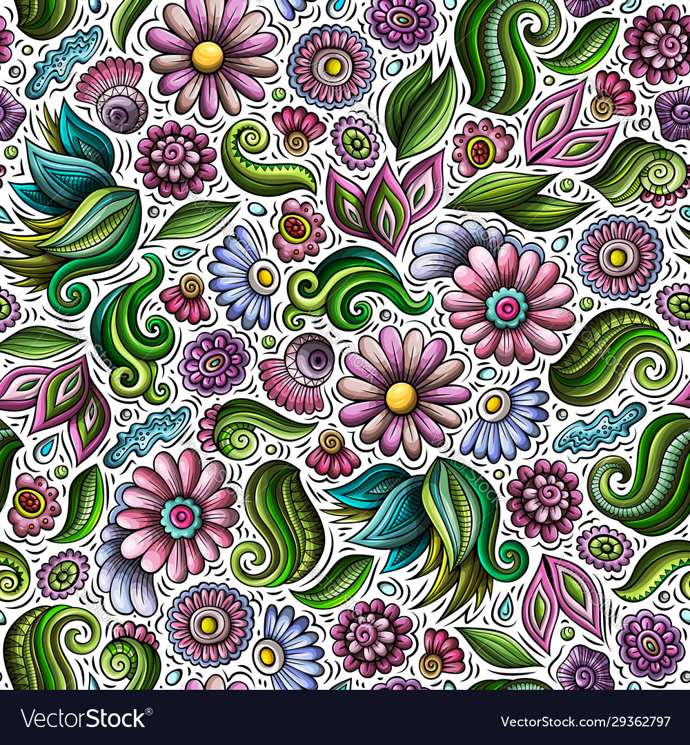 Cartoon cute hand drawn spring seamless pattern Vector Image Cartoon cute hand drawn spring seamless pattern Vector Image
