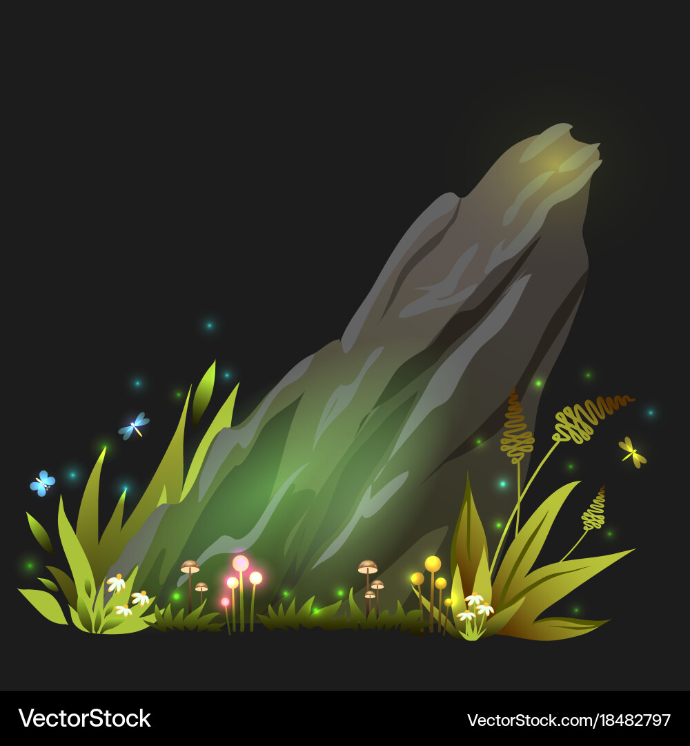 Fantasy rock stone with grass mushroom Royalty Free Vector