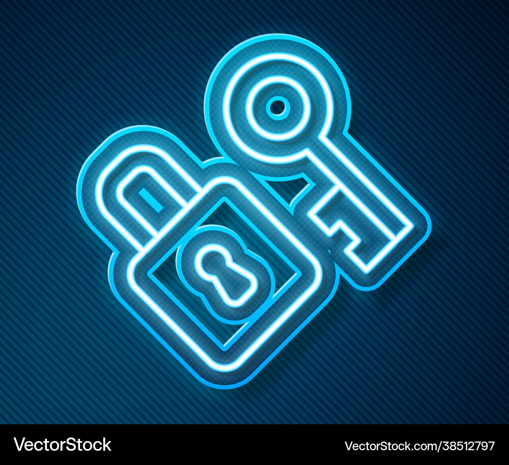 Glowing neon line lock with key icon isolated Vector Image