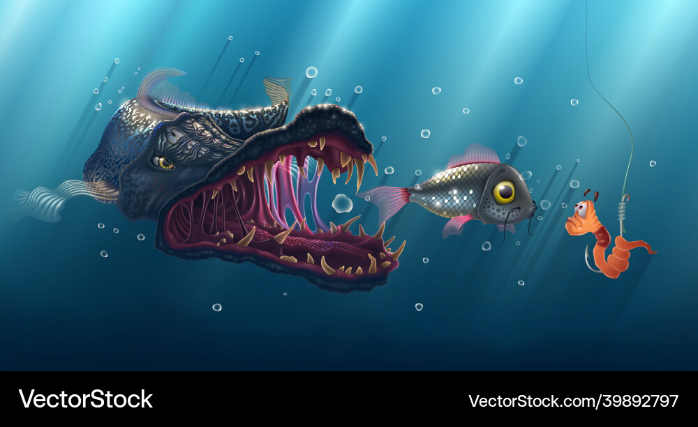 Predatory fish under water or ancient sea shark Vector Image