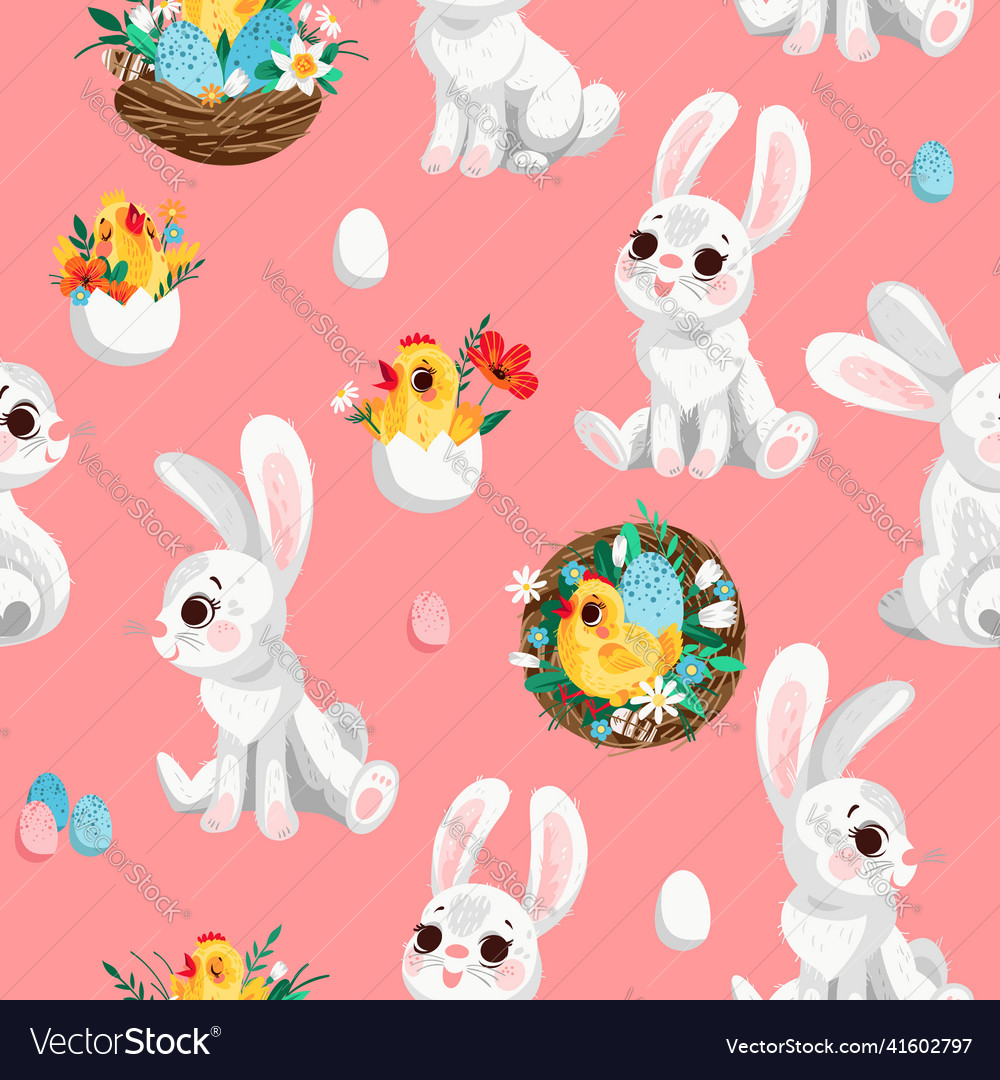 Seamless spring pattern with easter characters Vector Image