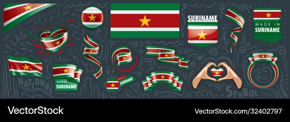 Set national flag suriname Royalty Free Vector Image