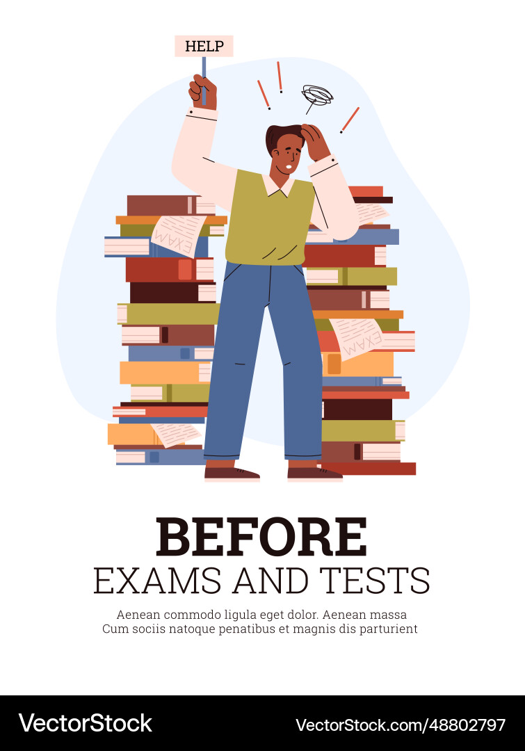 Young student man in panic before exams and test Vector Image