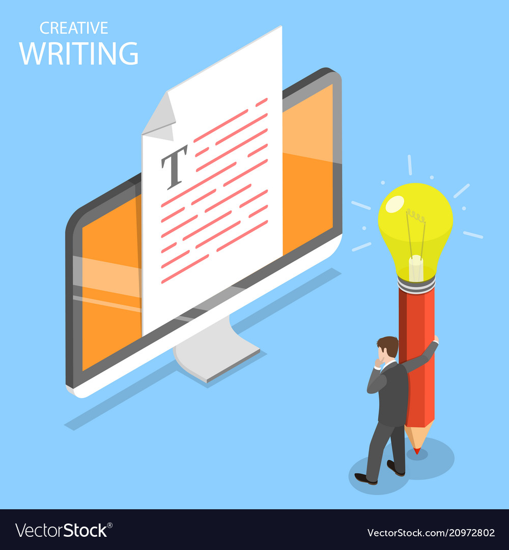 Creative writing flat isometric concept Royalty Free Vector