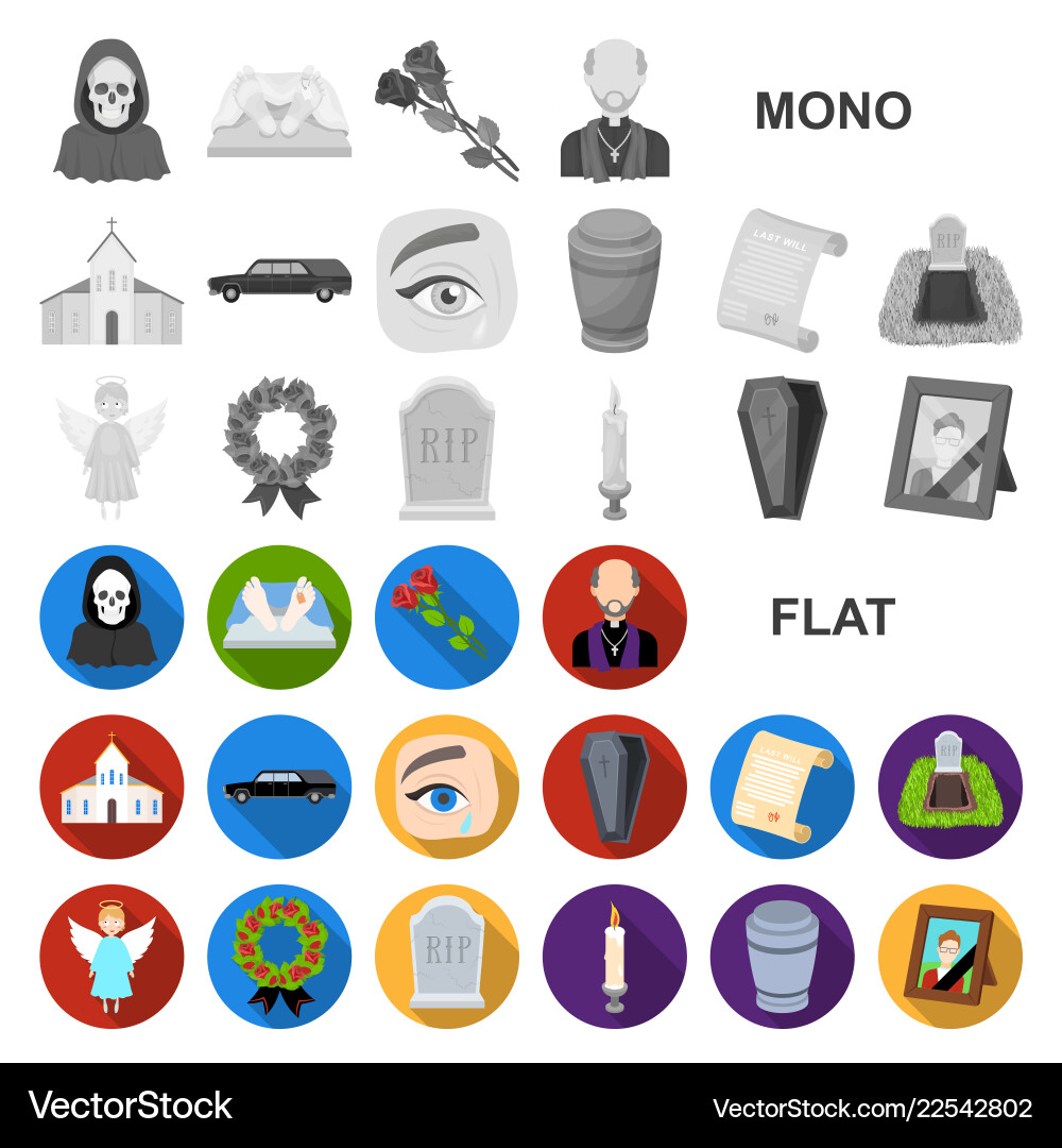 Funeral ceremony flat icons in set collection Vector Image