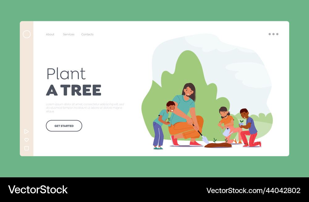 Happy kids plant tree landing page template Vector Image