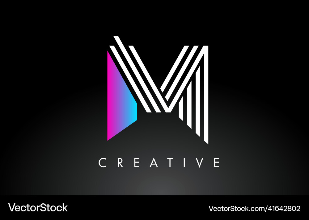 M white purple lines letter logo creative line Vector Image