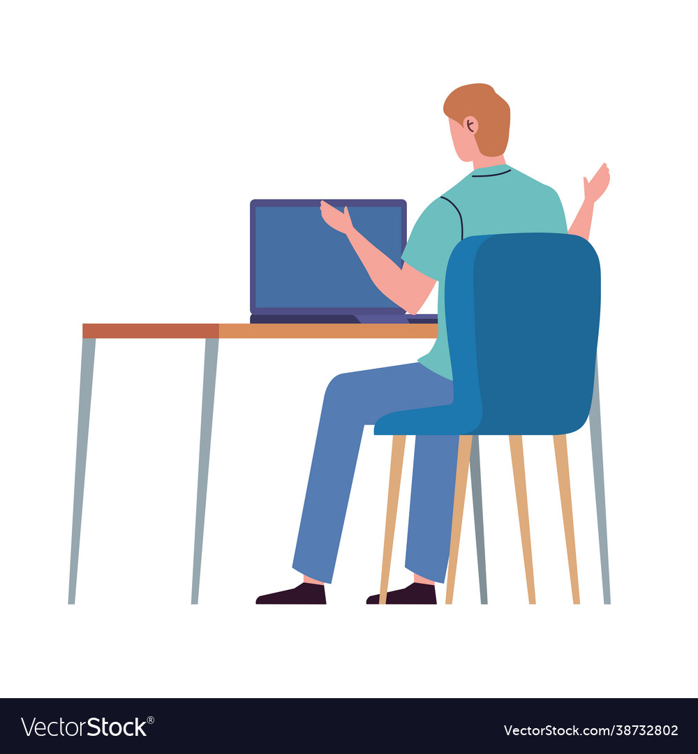 Man using desktop computer Royalty Free Vector Image