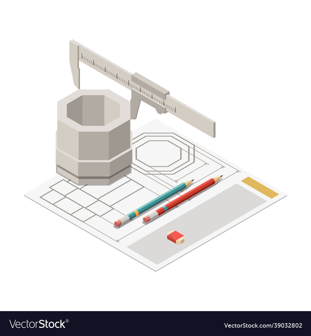 Measuring part isometric composition Royalty Free Vector