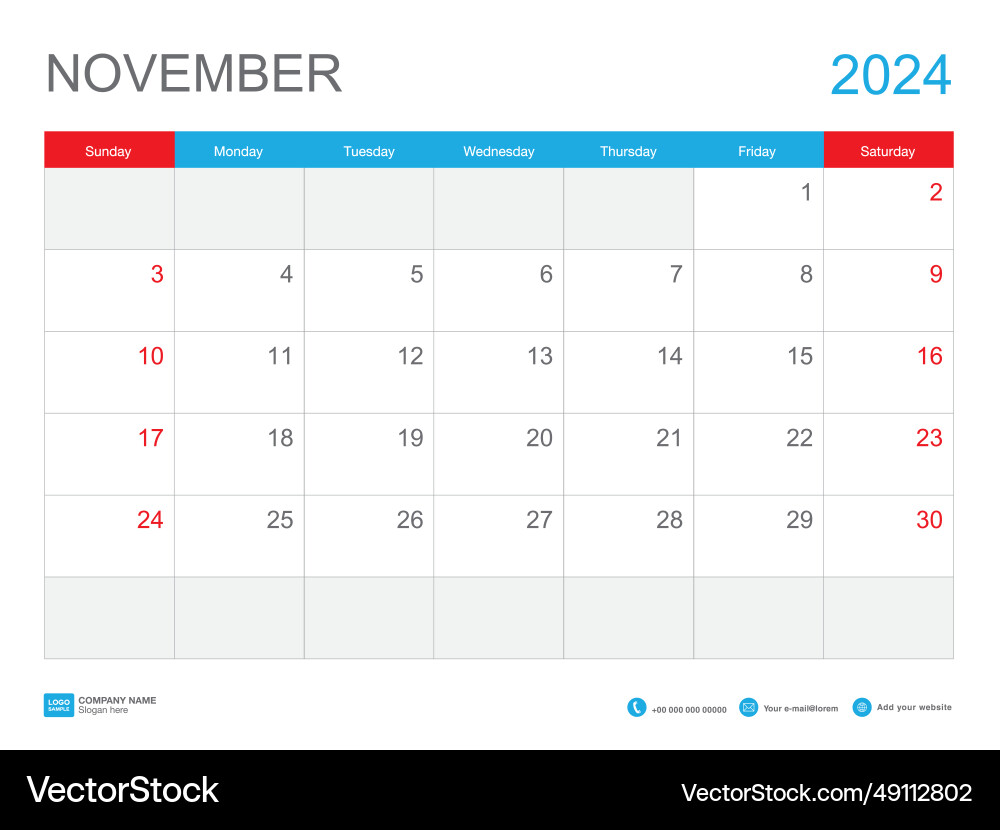November 2024 template-calendar design desk Vector Image