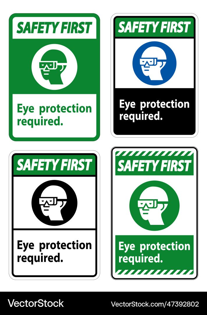 Safety first sign eye protection required symbol Vector Image