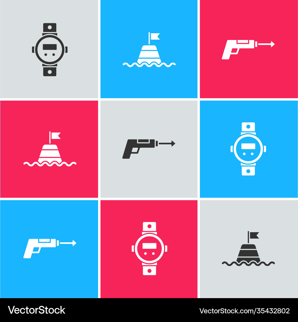 Set diving watch floating buoy on sea Royalty Free Vector