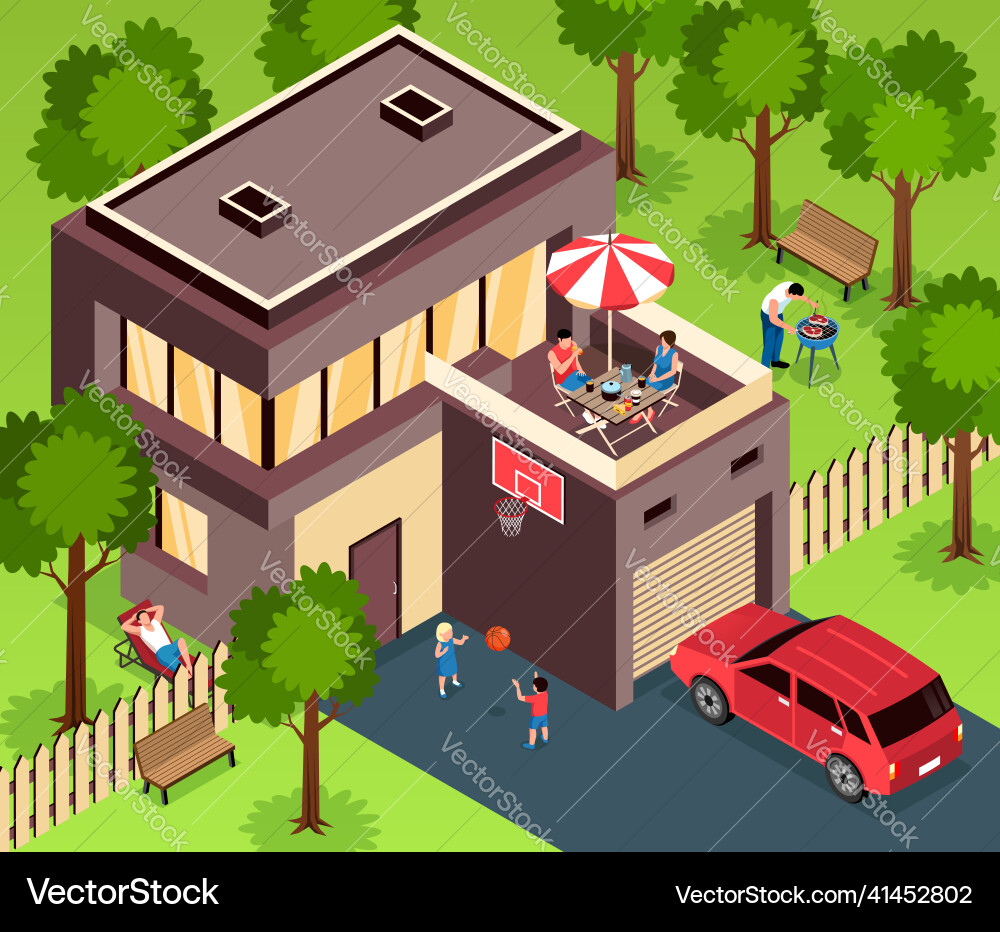 Suburban house isometric exterior Royalty Free Vector Image