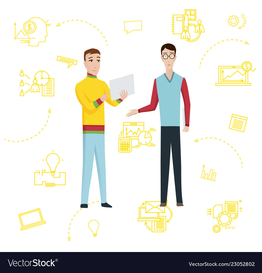 Two smiling businessman with bag flat Royalty Free Vector